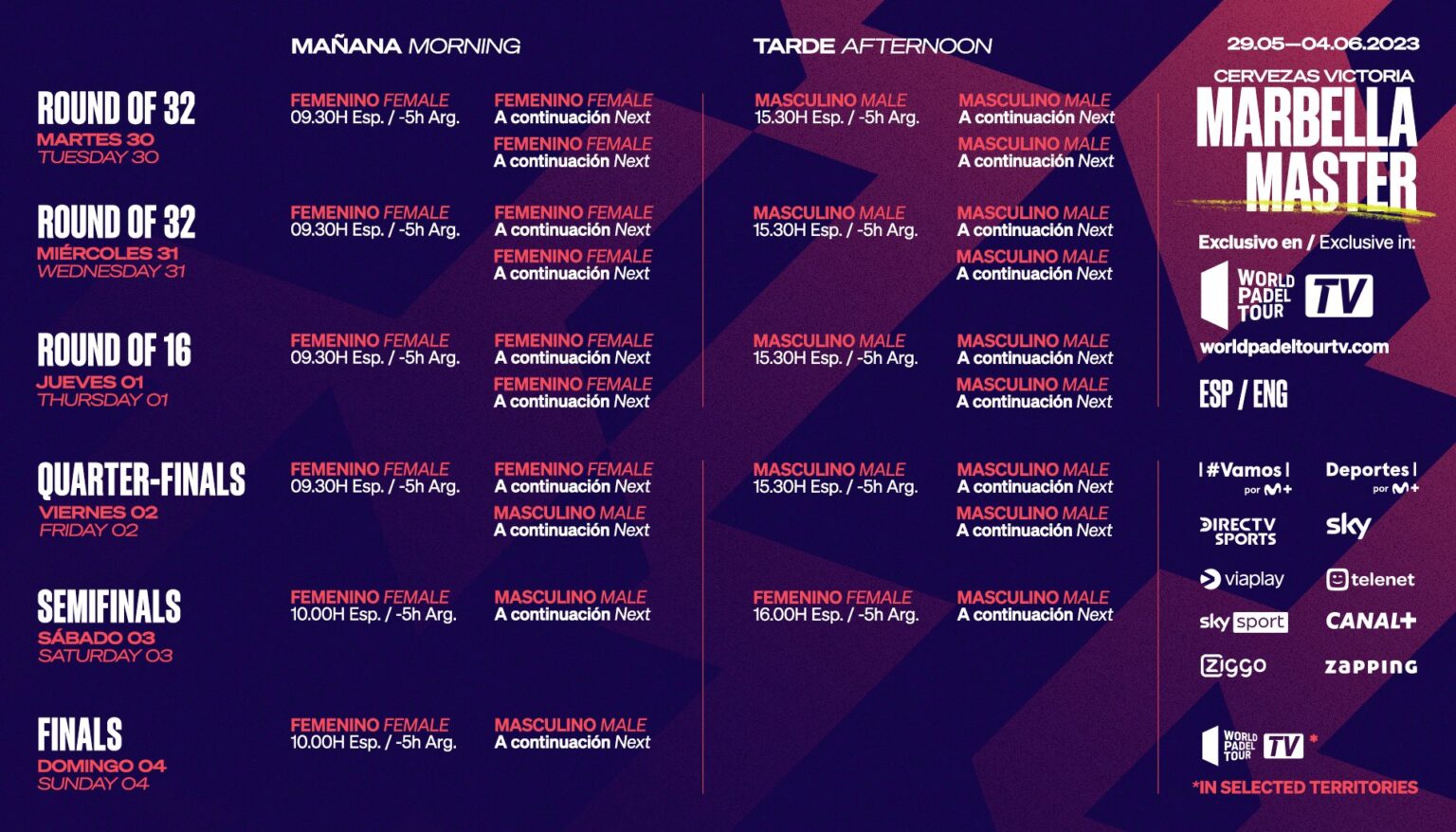 HORARIO Y DÓNDE VER EL MASTER DE MARBELLA